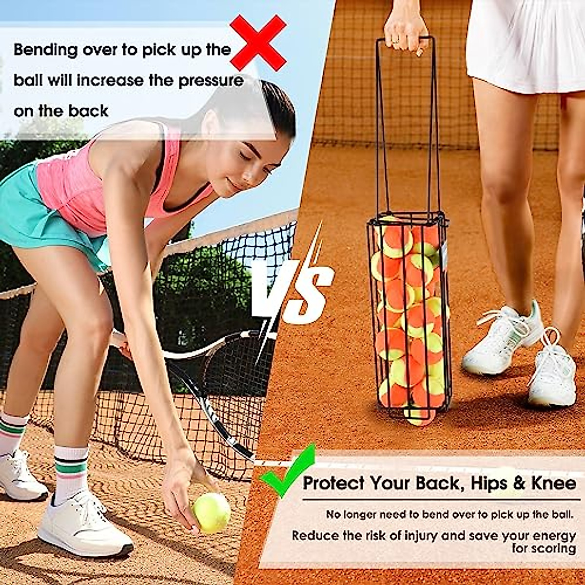 ELKCIP Portable Pickleball & Tennis Ball Collector - Pickle Ball Retriever Basket Carrier Gatherer Picker Hopper Container for Picking and Storage Training Tool for Ball, Integral