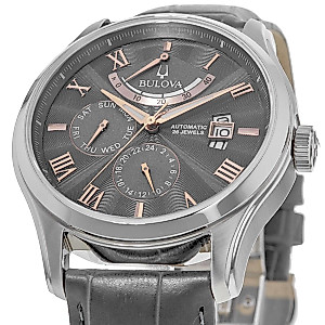 Bulova Men's Classic Wilton 26-Jewel Automatic Leather Strap Watch, 40 Hour Power Reserve, Domed Sapphire Crystal, Exhibition Case Back, Luminous Hands, 43mm