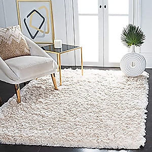 SAFAVIEH Paris Shag Collection Area Rug - 6' x 9', Ivory, Handmade Silken Glam, 2.5-inch Thick Ideal for High Traffic Areas in Living Room, Bedroom (SG511-1212)