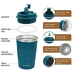 MOMSIV 12oz Travel Mug, Insulated Coffee Cup with Leakproof Lid, Travel Coffee Mug Vacuum Stainless Steel Double Walled Reusable Coffee Cup for Hot and Cold Water Coffee(Blue - 380ml)