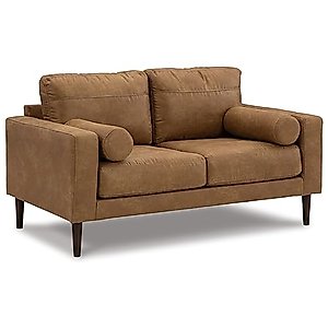 Signature Design by Ashley Telora Modern Faux Leather Loveseat with 2 Bolster Pillows, Dark Brown