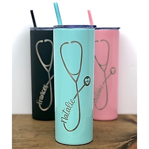Stitched S&L Lasered Personalized Nurse Tumbler with lid and straw - Laser Engraved - Nurse Gift, Doctor Gift, Nurse Assistant, Nursing Student, Medical Assistant Tumbler, Nurse Graduate Gift