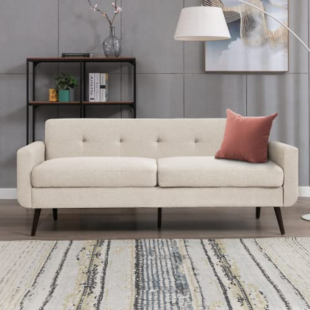 ZAFLY 80" Big Loveseat Sofa Couch, Deep Seat Sofa Upholstered Comfy Couch Furniture with 5.9" Cushion for Small Spaces/Living Room/Bedroom/Office/Apartment (Beige)
