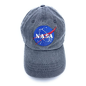 Aeisage NASA Hat Black Mens Cap Dad Hat NASA Baseball Hat for Women Washed Cotton Caps, Medium