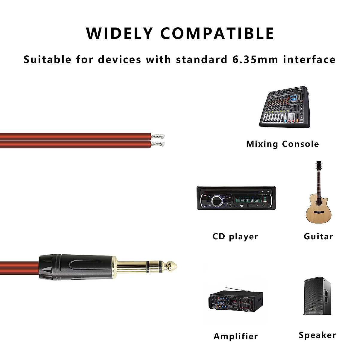 XMSJSIY 1/4 TRS Speaker Bare Wire, 6.35mm 3- Pole Male Mono Stereo Audio Cable Replacement Open End OFC HiFi Speaker Cord Amplifier Patch for DJ Microphone Subwoofer Mixer Wire -2m