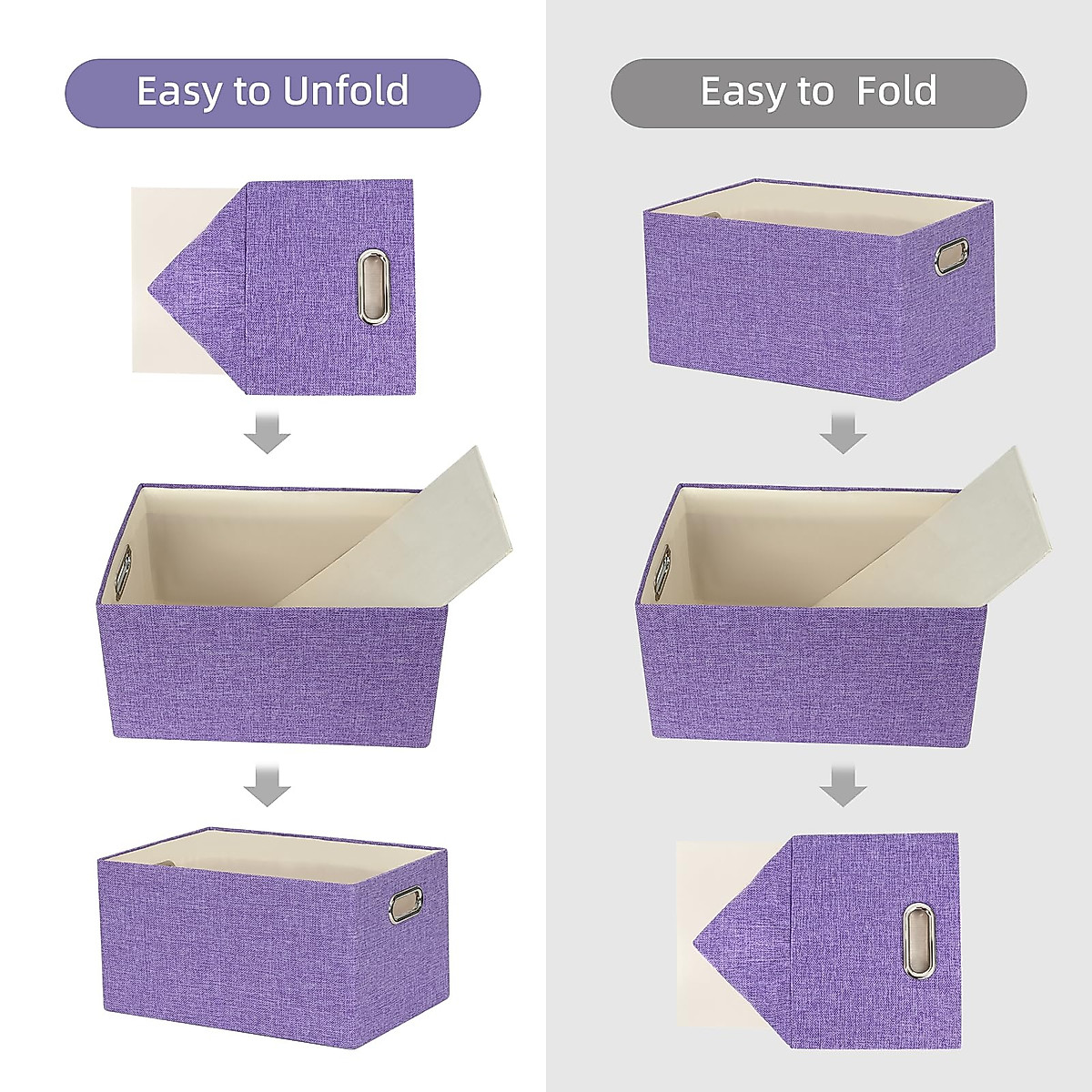 ORGMASTER Collapsible Storage Bins Fabric, Rectangle Baskets Linen Storage Bins Decorative Organizer Baskets Containers Boxes for Shelf Closet Laundry Home Office, 14.75x10.25x8 Inch, 4 Pack, Purple
