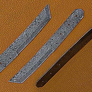 onlyhandmade Damascus Classic Tanto Hunting Blank Blade Knife Knives Japanese Samurai High Carbon Steel Custom Making, 9 inch Knife Making Supplies (Damascus)