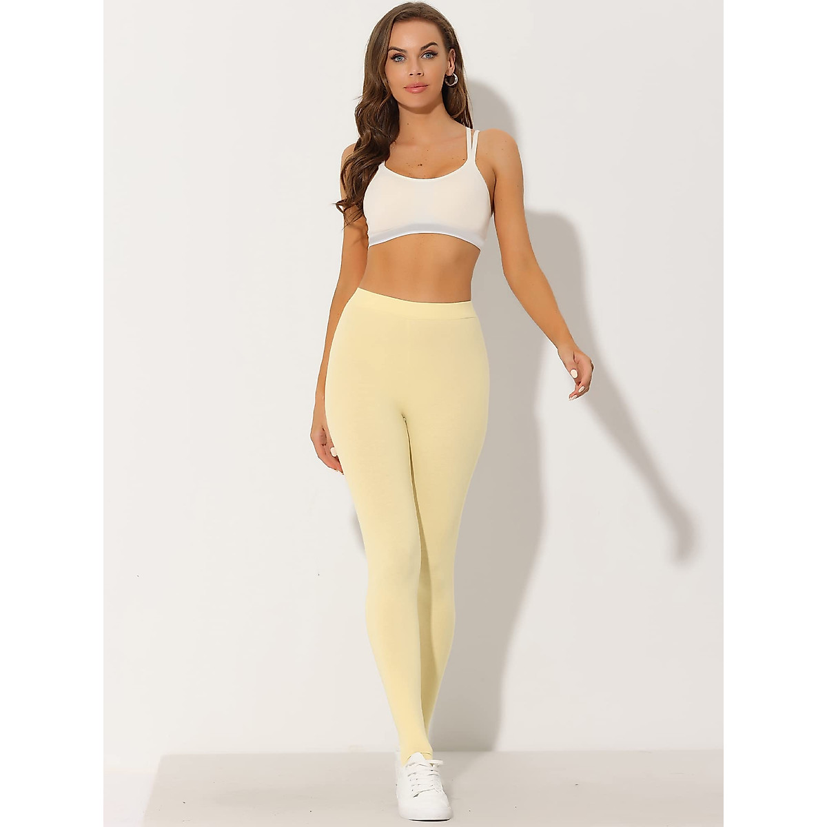 Allegra K Women's Leggings Solid Color Elastic Waistband Stirrup Pants X-Small Yellow