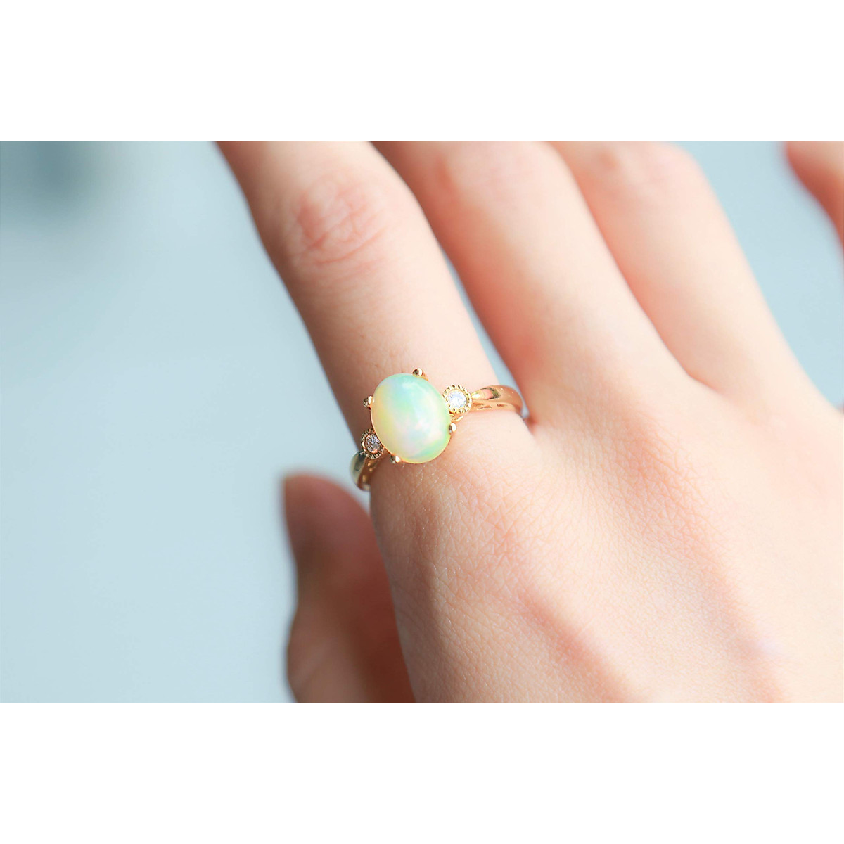 Gin & Grace 10K Yellow Gold Natural Ethiopian Opal Ring with Real Diamonds for women | Ethically, authentically & organically sourced (Oval) shaped opal hand-crafted jewelry for her