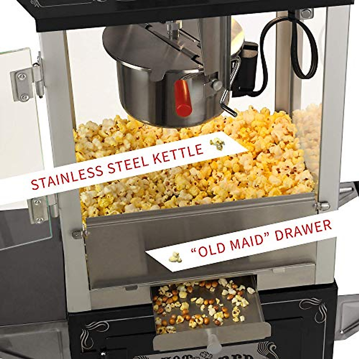 Funtime Sideshow Popper 8-Ounce Hot Oil Popcorn Machine with Cart, Black/Gold