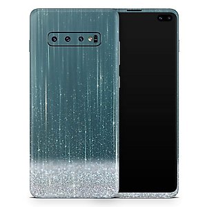 DesignSkinz Scratched Teal and White Surface with Silver Sparkle Protective Vinyl Decal Wrap Skin Cover Compatible with The Samsung Galaxy S20 (Screen Trim & Back Glass Skin)