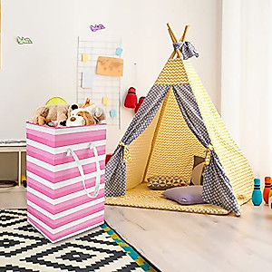 CLOCOR 2 pack Pink Laundry Basket,75L Each Freestanding Kids Laundry Hamper Girl,Lightweight Tall Baby Girls Room Baskets,Collapsible Nursery Hamper,Waterproof Large Toys Storage Bins(Pink)