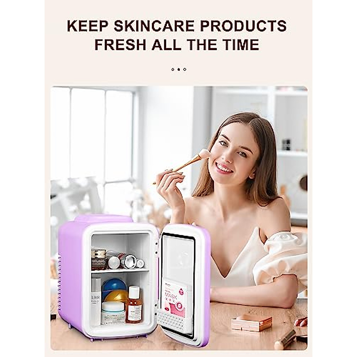 Reemix Mini Fridge, 3.7 Liter/6 Can Portable Cooler and Warmer Personal Refrigerator for Skin Care, Cosmetics, Beverage, Food,Great for Bedroom, Office, Car, Freon-Free (Purple)