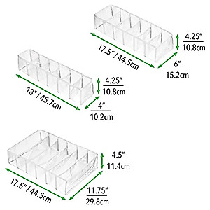 mDesign Rectangular Plastic Dresser Drawer Divider and Closet Storage Organizers for Lingerie, Bras, Socks, Underwear, Tights, Leggings, Scarves, Ties, Set of 3 - Clear/White