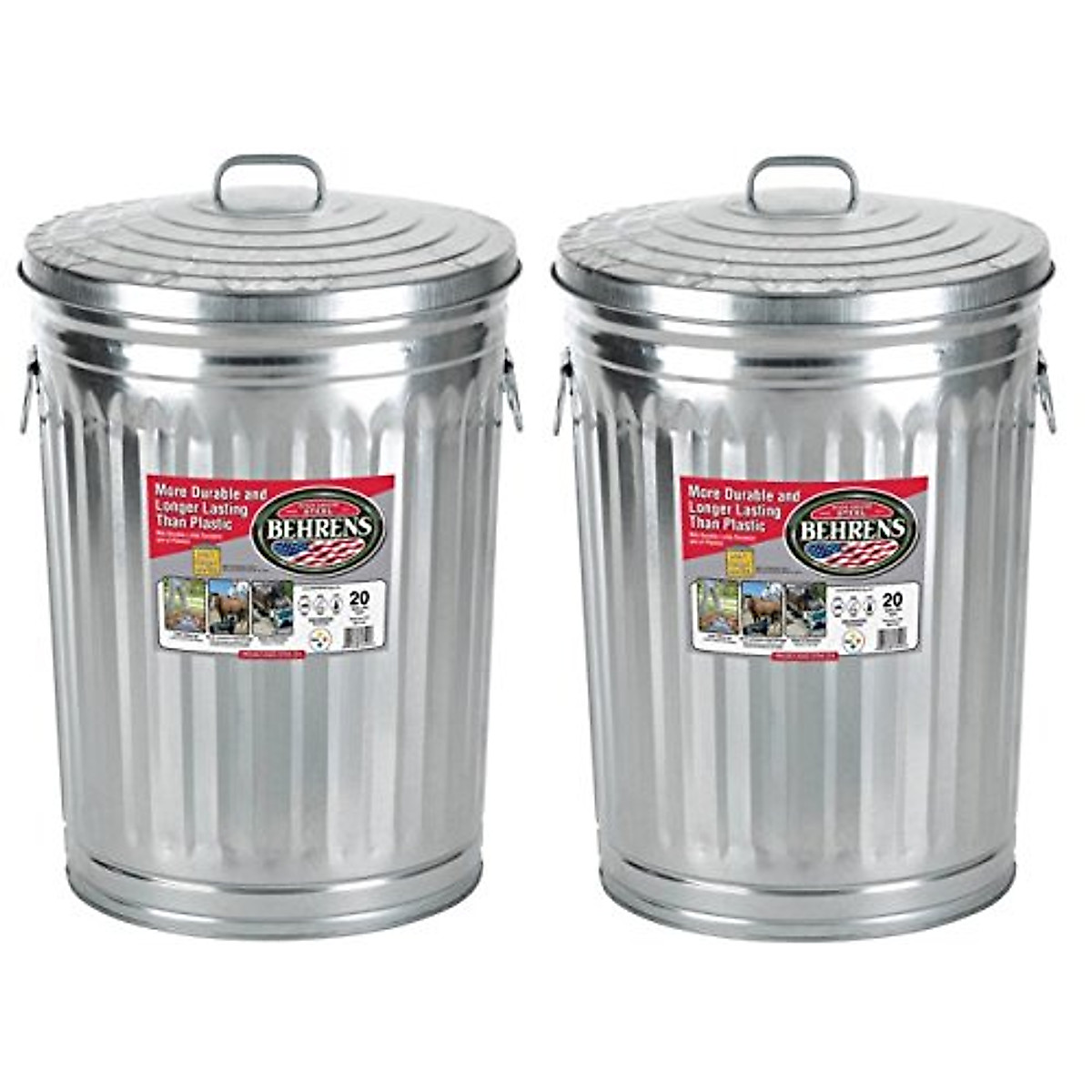 Garbage Steel Trash Can With Side Drop Handles - 20 Gallon (2)
