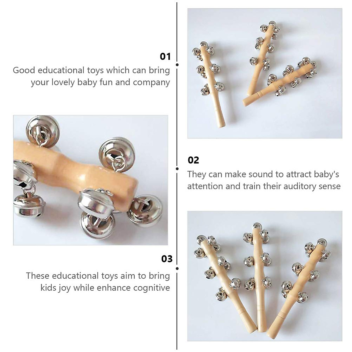 NUOBESTY Wooden Jingle Bells, 1pc Hand Jingle Bells Wood Jingle Bells Wood Handle Musical Bells Jingle Stick Shaker|21x5cm