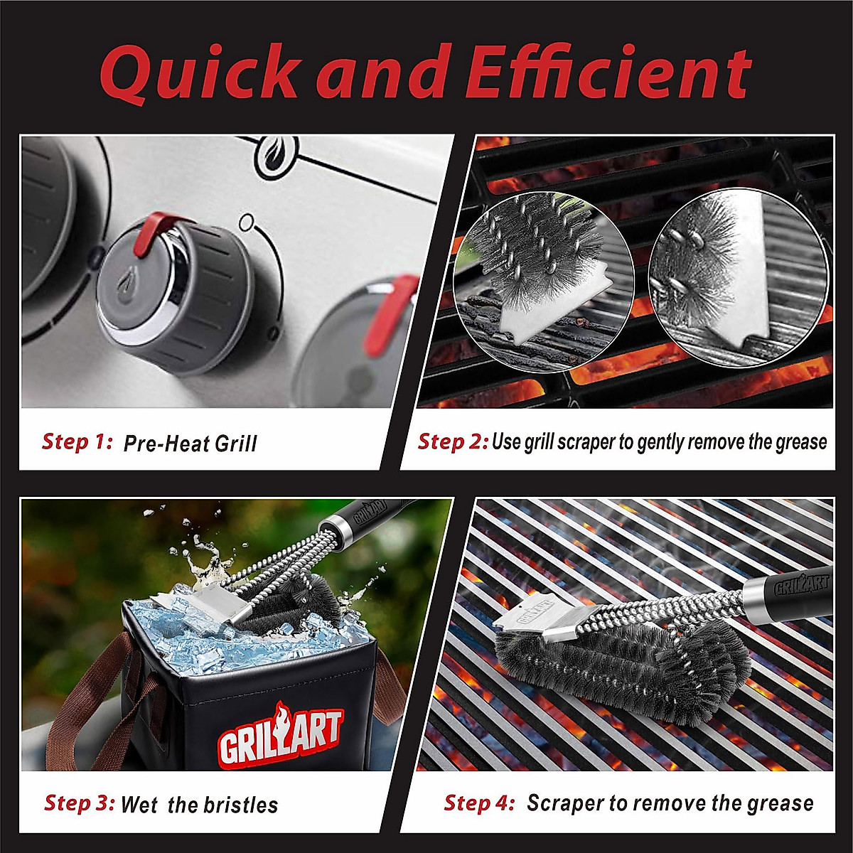 GRILLART Grill Brush and Scraper,18 Inch BBQ Grill Cleaning Brush Kit, Safe Wire Scrubber, Universal Fit BBQ Cleaner Accessories for All Grates