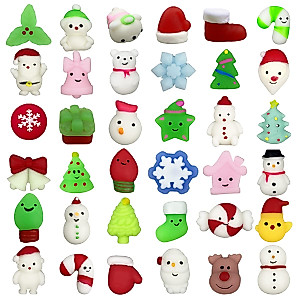 Jofan 36 PCS Christmas Mochi Squishy Toys Christmas Toys Squishies for Kids Girls Boys Toddlers Christmas Party Favors Stocking Stuffers Gifts