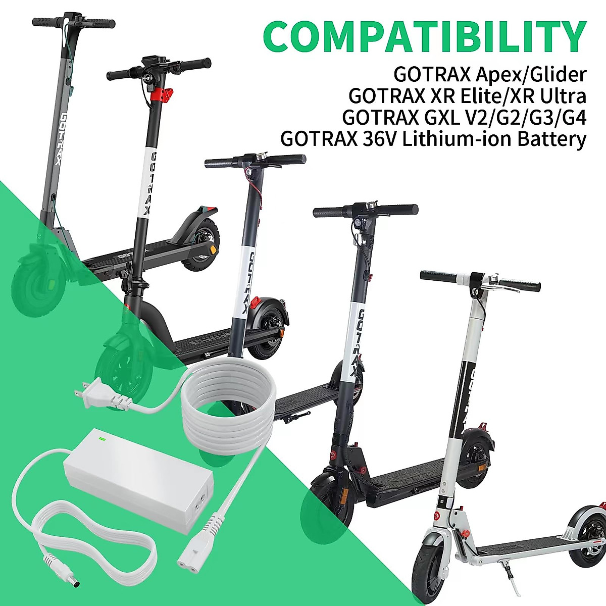 42V 2A Charger for 36V Bike Lithium Batteries. for Jetson, Gotrax and All Brands of 36V Electric Scooter Lithium Batteries, 5.5 * 2.5 1 Claw Universal Charger (White)