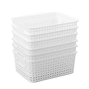 Utiao White Plastic Storage Baskets Pantry Organizer Bin, 6 Packs