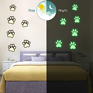 MESU 22 Pcs Paw Print Luminous Decals Glow in The Dark Cat Dog Footprint Decorative Stickers Kids Room Ceiling Decor Paw