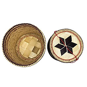 CraftCurl Bamboo Rice Steamer serving Basket kratip Container Handmade Kitchen Decor Elephant Design Handwoven use for serving Sticky Rice in Thai Thailand Laos Asian cuisine(Small size 5 inches)