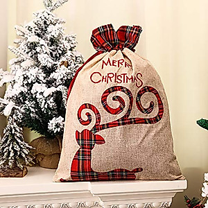 Yordearly 2Pcs Santa Sack Bags, Large Christmas Cloth Bag with Drawstring, 16" X 22" Inch Reusable Xmas Present Storage Bag