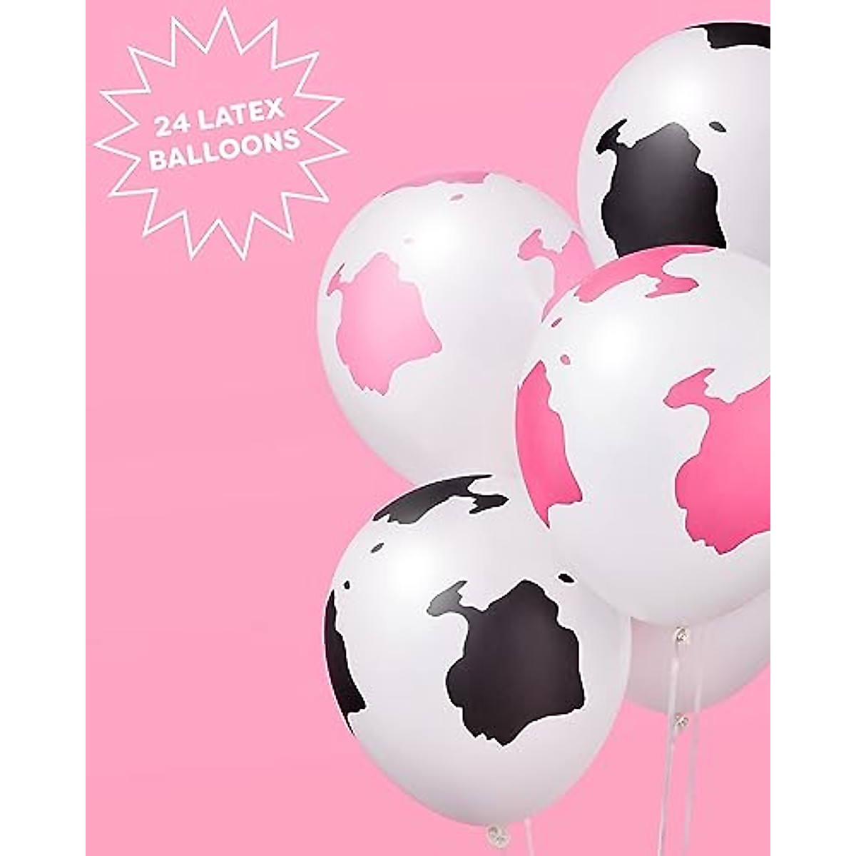 xo, Fetti Pink and Black Cow Print Latex Balloons - 25 pk, 12" | Bachelorette Party Decorations, Last Rodeo, Bridal Shower, Brides Last Ride Theme, Western Party, Pink Baby Shower, Cowgirl Birthday