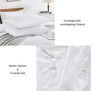 Rosecret Queen Size Duvet Cover Set,White Duvet Cover Queen Bedding Set Soft and Cooling,100% Viscose Derived from Bamboo,1 Duvet Cover 2 Pillowcases with Corner Ties,Button Closure,White(Full/Queen)