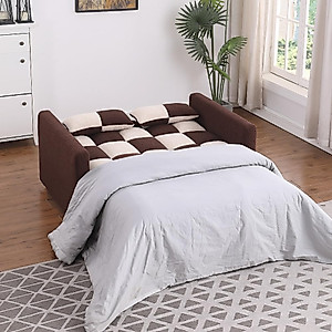 Otnqu Lonvertible Sofa Bed - 3 in 1 Loveseat Sleeper Sofa,Pull Out Sleeper Bed with Adjustable Backrest,Multi-Functiona Lounge Chair with Teddy Fabric for Living Room(Brown+Beige)