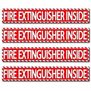 Fire Extinguisher Inside Sticker (4 Pack) 1.5" x 9" Decal Sign Self Adhesive for Trucks or Equipment