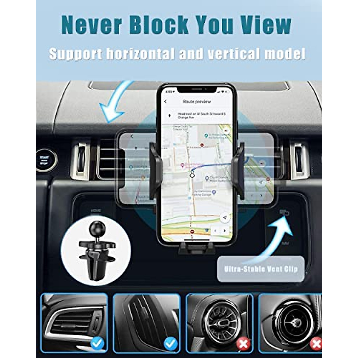 KASOTT Cell Phone Holder Mount for Car - Dashboard Windshield Air Vent Desk Universal 4 in1 Strong Suction Cup Long Arm, Compatible with iPhone, Samsung, Android and All 4-7" Smartphones