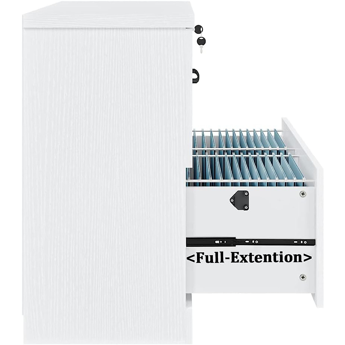 2 Drawer File Cabinet with Lock, Wooden Lateral Storage Home Office Filing Cabinet with Anti-tilt Mechanism with 8 Hanging Bars for Letter/Legal Size (White)