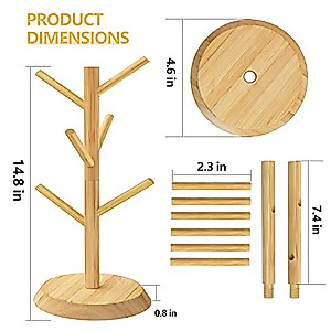 MaxGear Coffee Mug Holder, Bamboo Coffee Mug Tree, Mug Stand, Mug Rack, Coffee Cup Holder for Countertop, Wooden Coffee Cup Holder Stand, Coffee Mug Holder with 6 Hooks