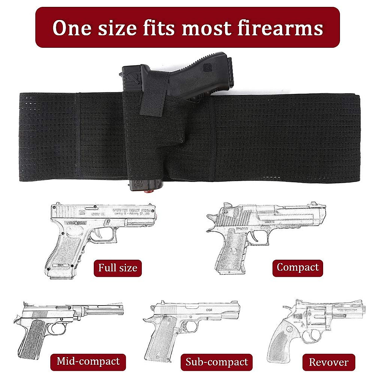 Accmor Belly Band Holster for Concealed Carry, Elastic Breathable Waistband Gun Holsters for Women Men, Comfortable Concealed Carry Belly Band Fits up to 55" Belly, Right and Left Hand Draw