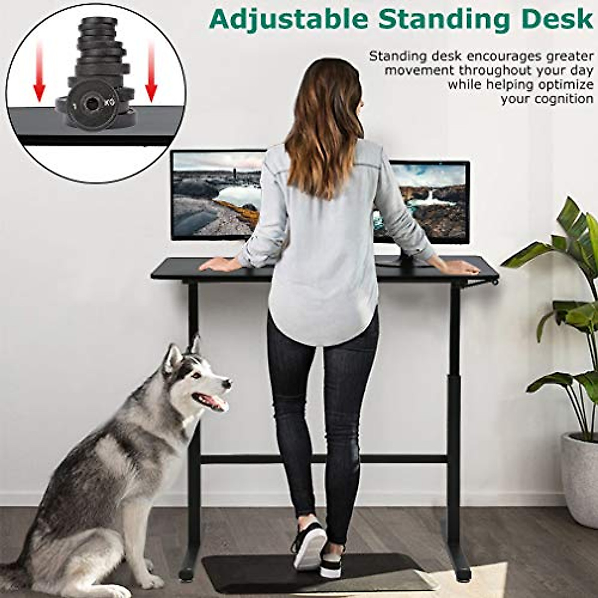 Adjustable Standing Desk, 47" Computer Desk Height Converter Desk Computer Workstation Large Desktop Stand Up Desk Ergotron Laptop Sit-Stand Desk Fit Dual Monitor for Home Office,Black