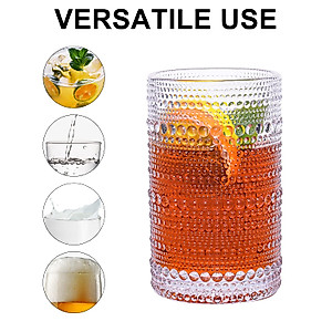Galssmagic Hobnail Drinking Glasses,12 oz Vintage Glasses Drinking Glassware,Bubble Glasses Drinking Textured Glass Cups Set of 6
