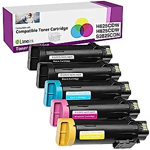 Limeink Compatible Toner Cartridge Replacement for Dell H625cdw Toner H825cdw for Dell Toner S2825cdn High Yield Laser Toner Cartridges For H625 H825 s2825 Ink 5 Pack 2 Black 1 Cyan 1 Yellow 1 Magenta
