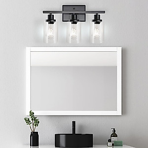 Ascher Bathroom Vanity Light Fixtures, 3 Light Wall Sconces Lighting with Clear Glass Shade, Black Wall Lights for Mirror, Kitchen, Living Room, Gallery, Hallway, E26 Base (Bulbs Not Included)