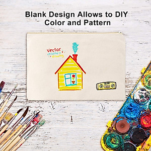 Gejoy 10 Pieces Cosmetic Canvas Pouch Bag Multipurpose Makeup Bag with Zipper Cotton Canvas Travel Toiletry Pouch DIY Craft (L, Beige)