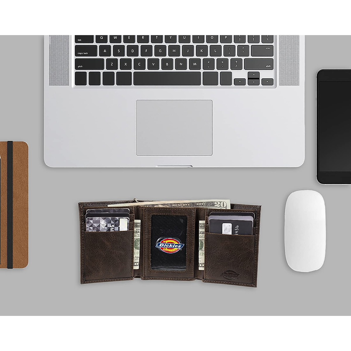 Dickies mens Leather Trifold Wallet, Dark Brown, One Size US