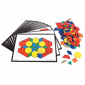 Learning Resources Pattern Block Activity Pack, Pattern Block Cards for Kids, Geometric Shapes, 142 Pieces, Ages 7+