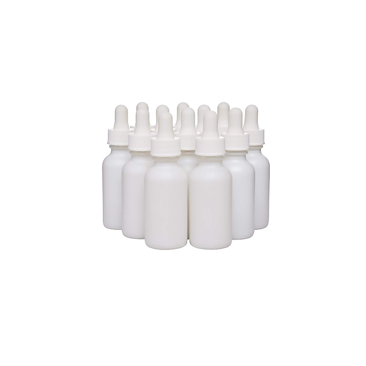 Focus Nutrition 12 Pack White Coated Boston Round Essential Oils Aromatherapy Glass Bottles Jar With White dropper cap, 1oz