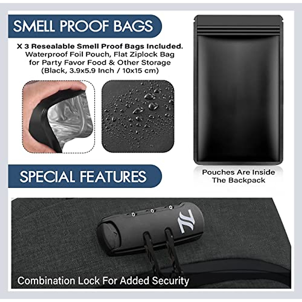 INNOSCENT Mini Smell Proof Backpack With Lock For Men/Women USB & Headphone Port (Dark Grey)