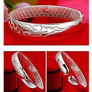 TOPOB Classic 925 Sterling Silver Bracelet, Ladies Fashion Pattern Open Alloy Jewelry Cuff Bangle Chain Bracelets (Silver)