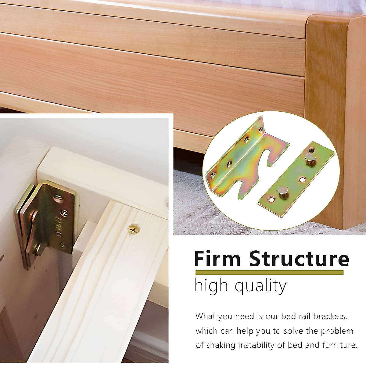 Rockgoya Bed Rail Brackets, Bed Frame Hardware, Set of 4 Wooden Bed Brackets with Screws, Bed Rail Fittings, Heavy Duty Non-Mortise