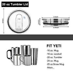 20 oz Tumbler Lids Compatible with Yeti 20 oz Tumbler Replacement Lid 10 oz Lowball, 10 oz Mug and Other Tumblers(1 Pack)