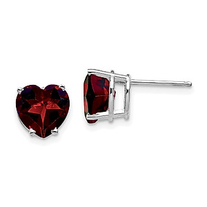 14K Solid White Gold 8mm Heart Red Garnet Studs Gemstone Earrings January Birthstone Jewelry
