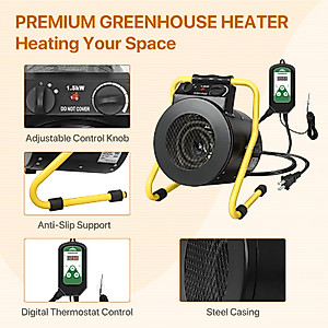 EAGLE PEAK 1500W Greenhouse Heater with Thermostat, Suitable for Greenhouse, Grow Tent, Garage, and RV Use, Water Resistant IPX 4 Rated, Overheat Protection, Radiant Heating, Black