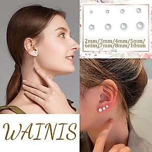 WAINIS 20 Pairs 2-10mm Round Imitation Pearl Earrings Composite Pearls Ball Stud Earrings Mixed Sizes Pearl earrings Set Jewelry